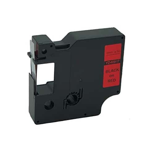 Dymo 40917 D1 standardtejp svart på röd - Snabb leverans